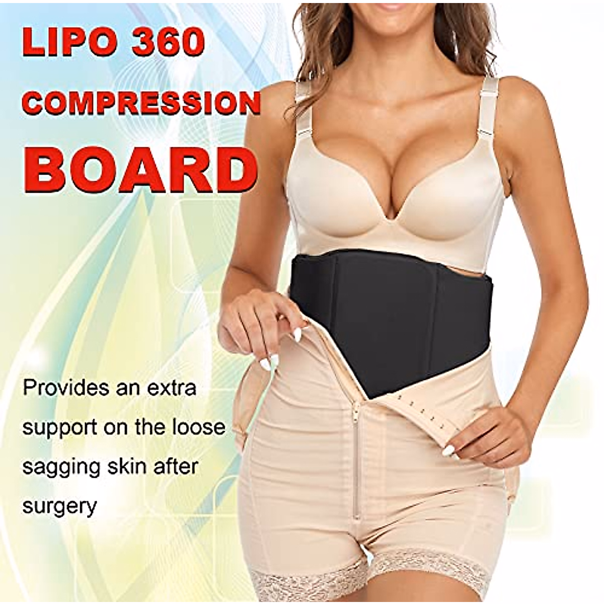 Abdominal Board 360 Lipo Foam Ab Board Post Surgery Liposuction Waist Belly Wrap Board for Lipo Recovery (One Size, Black)