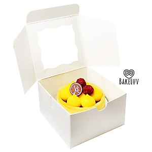 BAKELUV 4x4 Cookie Boxes with Window | White, 100 PCS | Small Treat Boxes, 4x4x2.5 Small Cookie Boxes, Bake Sale Boxes, 4 Inch To Go Bakery/Dessert, Cake Slice Boxes Individual, Cupcake/Muffin Box