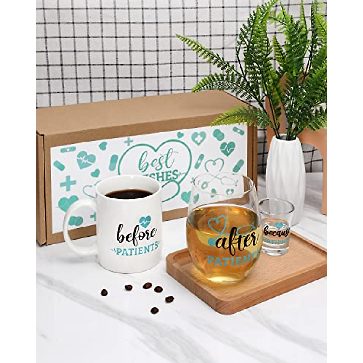 Before Patients After Patients Set Nurses Gifts 11 oz Coffee Mug 18 oz Stemless Wine Glass 2 oz Shot Glass, for Doctors Hygienists Dentist Physician Graduation Birthday Christmas Gift Idea