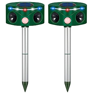2 Pack Ultrasonic Cat Repellent Outdoor, Waterproof Solar Animal Deterrent with Motion Sensor for Deer Squirrel Cat Dog Skunk Rabbit Raccoon, Deer Repellent Devices