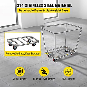 VEVOR Basket Truck, 8 Bushel Steel Canvas Laundry Basket, 3" Diameter Wheels Truck Cap Basket Canvas Laundry Cart Usually Used to Transport Clothes, Store Sundries Suitable for Hotel, Home, Hospital