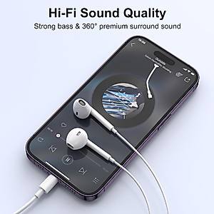 iPhone Earbuds Wired with Lightning Connector iPhone Headphones Wired Earphones with Built-in Microphone & Volume Control【MFi Certified】Compatible with iPhone 14/13/12/11/XR/XS/X/8/7/SE-All iOS
