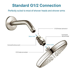 OFFO Shower Head Swivel Ball Adapter, Brushed Nickel All Metal Adjustable Shower Arm Extension Connector Universal Showering Component Solid Brass