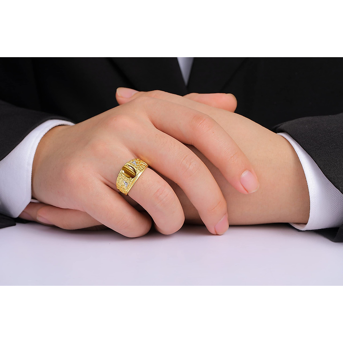 Rylos Classic Nugget Beautiful Tiger Eye & Diamond Ring - November Birthstone* Size 12