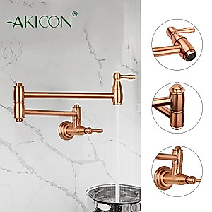 Copper Pot Filler Kitchen Faucet, Wall Mounted Stretchable Double Joint Swing Arm - Five Years Warranty