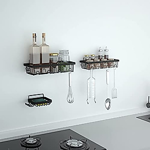 AilyHooms Shower Caddy Bathroom Shower Organizer - 3 Pack Adhesive Shower Shelves With 18 Hooks - No Drilling Wall Mounted Shower Storage Stainless Steel Rustproof Basket Rack for Bathroom Kitchen