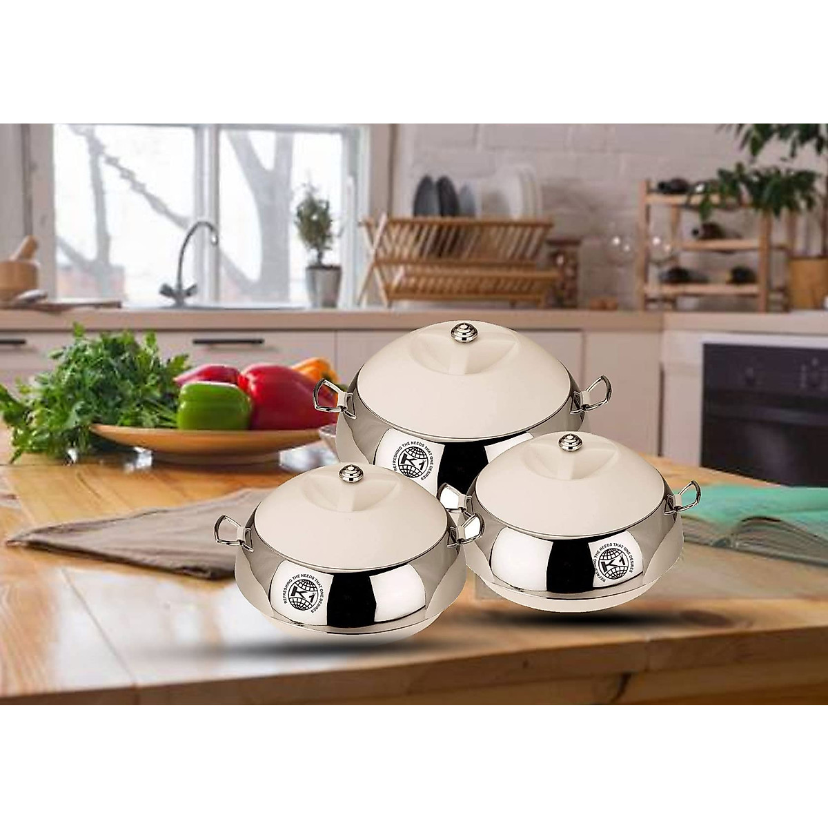 King International Stainless Steel Casserole Dish with Lid Set of 3, Eena Meena Deeka Ultra Set Insulated Casserole, Hot Pot, Chapati Box, Chapati Container, 0.8 qt, 1 qt, 1.5 qt