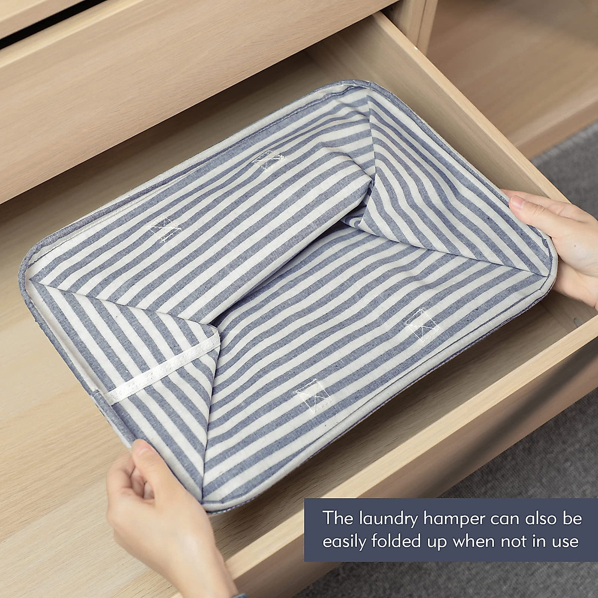 DOKEHOM 80L Freestanding Laundry Hamper with Handle, Collapsible Large Cotton Storage Basket for Clothes (Blue)