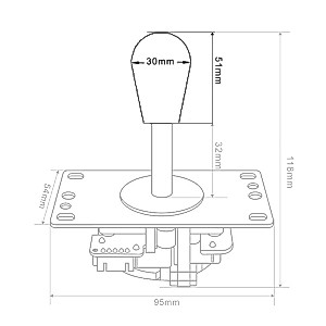 MYMIQEY 2X Arcade Joystick Bat Top American Type Oval Head Handle Knob for Replacement 2 Players Arcade Joystick DIY Kit MAME Jamma Parts Pac Man Arcade1up Cabinet (Red & Black)