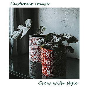 POTEY Red Planters Pots for Plants Indoor - 5.9 +4.7 Inch Modern Ceramic Cylinder Flower Pots with Drainage Holes for Christmas Home Decor 051801, Set of 2, Plants Not Included