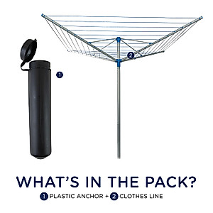 Strata 164 FT Umbrella Clothesline Outdoor - Clothes Line Outdoors Aluminum Frame with Ground Socket - Clotheslines for Outside Laundry Drying, Washing Line for Hanging Clothes, Sheets etc.