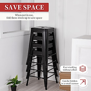 FDW Metal Bar Stools Set of 4 Counter Height Barstool Stackable Barstools 24 Inch Indoor Outdoor Patio Bar Stool Home Kitchen Dining Stool Backless Bar Chair