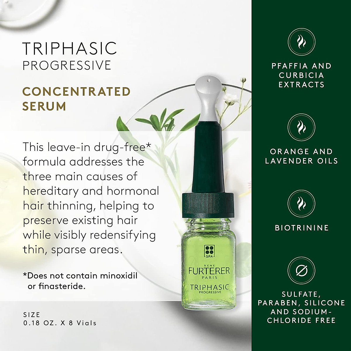 René Furterer TRIPHASIC Progressive Concentrated Serum - Hereditary & Hormonal Thinning Hair - Receding Hairline - Drug-Free - 8 ct., 30-Day Supply