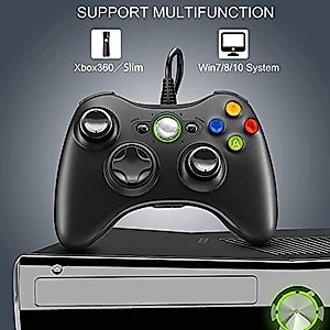 Zexrow Xbox 360 Controller, USB Wired Gamepad Joystick with Improved Dual Vibration and Ergonomic Design for Microsoft Xbox 360 & Slim & PC Windows 7/8/10(Black)