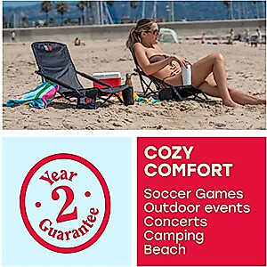 POP The Hot Seat, Heated Lightweight Folding Low Beach Chair, 2 Zipper Pockets, Padded Armrests, Portable with Carry Bag, Perfect for Camping, Beach, Soccer and Lawns. (Battery NOT Included)
