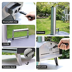 RichYa Pizza Oven PS-02 Outdoor Wood Pellet Pizza Oven with 12" Pizza Stone, Portable Stainless Steel Wood Fired Pizza Maker for Camping, Picnic, Party (Black)