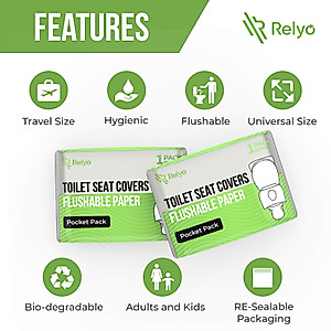 Toilet Seat Covers Paper Flushable (50 Pack) - XL for Adults and Kids Potty Training, 100% Biodegradable Travel Accessories Public Restrooms, Airplane, Camping