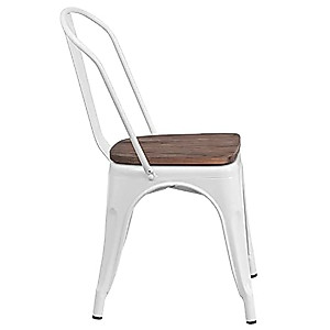 Flash Furniture Perry Metal Stackable Chair with Wood Seat, 1 Pack, White