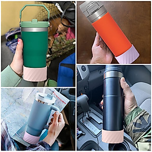 AIERSA 2Pcs Silicone Boot Sleeve for Stanley Quencher 40oz 30oz Tumbler with Handle,for IceFlow 20oz 30oz,Protective Water Bottle Bottom Bumper Cover for Stanley Cup Accessories, Pink, Purple