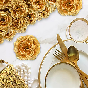 Youeon 100 Pcs Artificial Rose Flower Heads for Crafts, 3.5 Inch Faux Gold Flower Heads, Silk Rose Flowers Head in Bulk, Gold Roses Artificial Flowers for Centerpieces, Flower Wall, Wedding