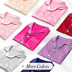 Weixinbuy Pajama Set for Kid Baby Boy Girl Button-up Silk Pajama Sleepwear Nightwear Loungewear Clothes Set Gifts for Kids