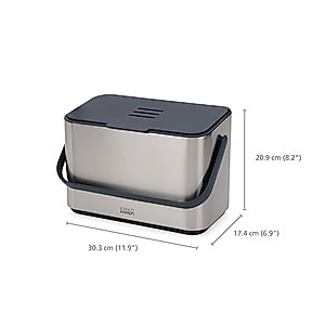 Joseph Joseph Collect 1.06 gallon/4 Liters Stainless Steel Food Compost Bin with Handle, Removable Inner Bucket and Bin Liners Storage, Includes Odor Filter and 3x Bin Liners