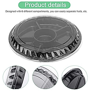16 Pack Round Appetizer Serving Trays with Lids & 100Pcs Forks,6 Divided Compartments Disposable Food Storage Containers Serving Plate Veggie Trays(Black)