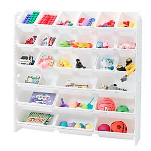 UNiPLAY 6 Tier Toy Storage Organizer with 27 Removable Bins, Re-Configurable Base, Multi-Functional for Books, Building Blocks, School Materials, Toys, or Garage Storage with Baseplate Board Frame
