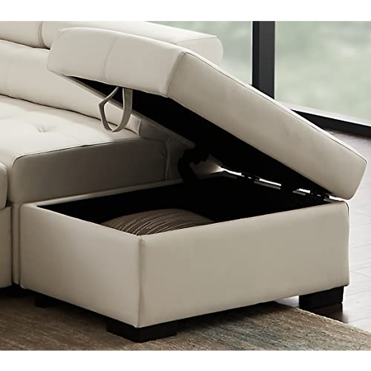 Convertible Sectional Sofa with Pull Out Bed and Adjustable Headrest , Faxu Leather Upholstered Reversible Corner Couch with Chaise and Removable Ottoman, L Shaped Tufted Sofa&Couches for Living Room