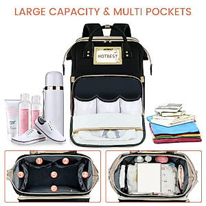 HOTBEST Baby Diaper Bag Backpack,Newborn Registry for Baby Shower Gifts, Portable Nappy Bags for Girls Boys, Multifunction Travel Stuff Maternity New Mom Gifts for Women, Black