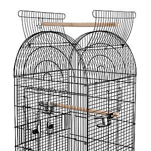 SUPER DEAL 63.5'' Rolling Bird Cage Large Wrought Iron Cage for Cockatiel Sun Conure Parakeet Finch Budgie Lovebird Canary Medium Pet House with Rolling Stand & Storage Shelf