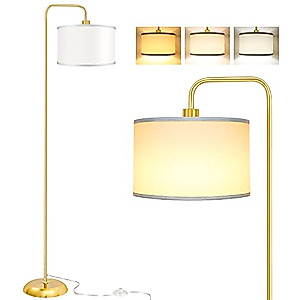 [Upgraded] LED Floor Lamp for Living Room, 3 Color Temperature Floor Lamp with Foot Switch Modern Standing Lamp Tall Pole Floor Reading Lamp for Bedroom, Study Room, Office, 9W Bulb Included, Gold