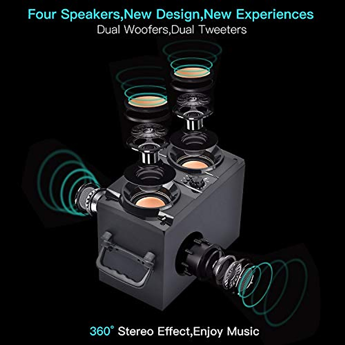 Bluetooth Speaker, 60W (80W Peak) Portable Wireless Speaker with LED Colorful Lights, Double Subwoofer Heavy Bass, FM Radio, Loud Speaker for Home Outdoor Party Camping