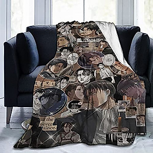 Anime Throw Blanket Levi Ackerman Throw Blanket Ultra-Soft Flannel Blanket