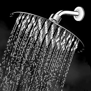 Katezon 8 Inch Rain Shower Head, Ultra-Thin Design, High Pressure Large Flow Stainless Steel Rainfall Shower Head, Waterfall Showerhead Universal Wall Ceiling Mount, California Certified (Chrome)