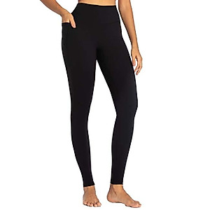 Sunzel No Front Seam Workout Leggings for Women with Pockets, High Waisted Compression Yoga Pants with Tummy Control 26" Black Large