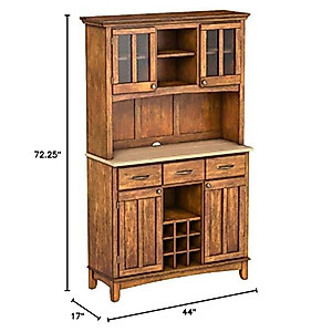 Home Styles Buffet of Buffets Cottage Oak Server with Natural Wood Top, Three Utility Drawers, Two Door Hutch, Removable Wine Rack, and Brushed Steel Hardware