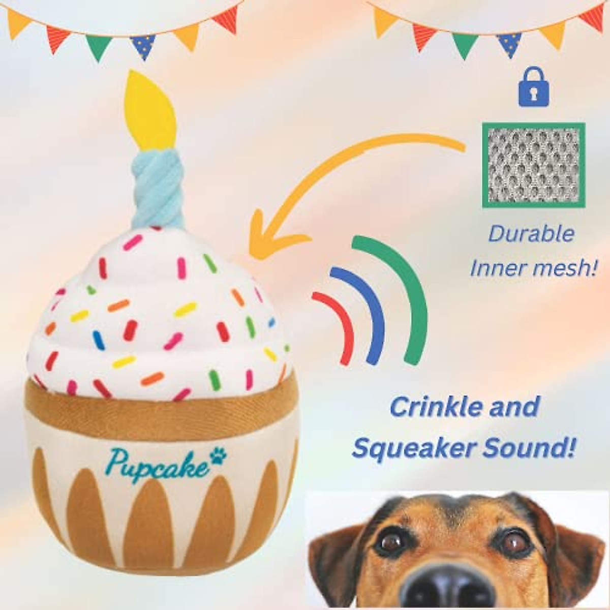 Nestpark Dog Birthday Toy - Pup Cake Puppy Birthday Dog Toy Cupcake Plush Squeak and Crinkle Dog Birthday Gift