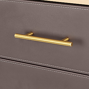 GAJUST End Table with Wood Top and Adjustable Legs, Gold Handle