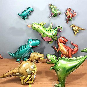 Dinosaur Foil Balloons Set (12-50 in), 9 Pieces Large Dinosaur Aluminum Mylar Balloons for Kids, Giant Cute Dinosaur Birthday Party Decorations for Boys Jungle Dino Theme Baby Shower Decor Supplies