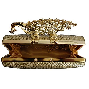 Chicastic Mesh Rhinestone Peacock Hard Box Wedding Cocktail Clutch Purse - Gold