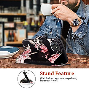 JanCalm Compatible with iPhone 11 Wallet Case, Floral Pattern Premium PU Leather [Wrist Strap] [Card/Cash Slots] Stand Feature Flip Cases Cover for iPhone 11 Case Wallet (Black/Flower)