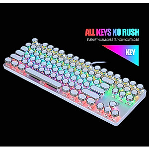 Type Writer Keyboard, Typewriter-Style Steampunk Mechanical Gaming Keyboards Blue Switch with 9 True RGB Backlight Modes and 87-Key Wired Keyboard with Spill-Resistant (Round Keycaps)