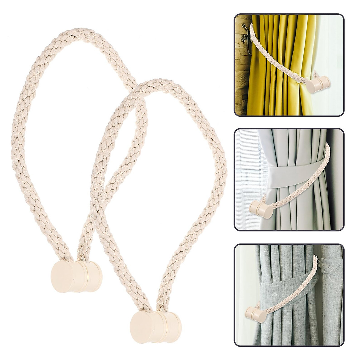 iplusmile 2 Pcs Curtain Magnetic Button Curtain Ties Weave Rope Curtain Tiebacks Woven Rope Curtain Tiebacks Magnetic Drape Curtain Tiebacks Weave Rope Curtain Tie Backs Cotton No Punching