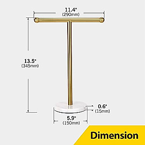Pkfinrd Gold Hand Towel Holder Stand with Heavy Marble Base, T-Shape Towel Rack, Free-Standing for Bathroom Vanity Countertop, 304 Stainless Steel (Color : Gold)