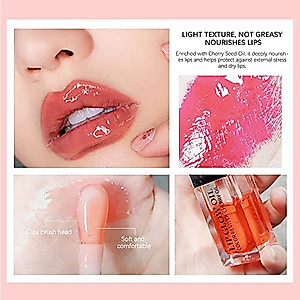 ZARICS Plumping Lip Oil, Hydrating Lip Gloss Tinted Lip Balm Lip Care Transparent Toot Lip Oil, Lasting Nourishing Lip Glow Oil Non-sticky Big Brush Glitter Primer Lip Tint (RASPBERRY)