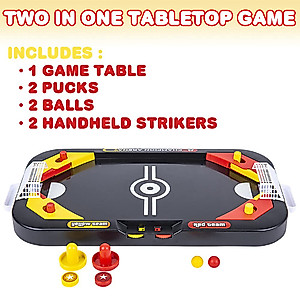 Gamie 2 in 1 Sports Tabletop Game for Kids, Soccer and Hockey Table Game for Indoor Fun, Includes Pucks, Balls, and Strikers, Fits on Table or Floor for Hours of Action-Packed Play