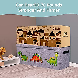 ASKIZ Toy Chest Box for Kids Extra Large,Collapsible Dinosaur Sturdy Storage Bins with Lids,Toy Box Storage Organizer Baskets for Boys Girls,Nursery, Playroom,Closet,40.6"×16.5"×14.2" (Grey)