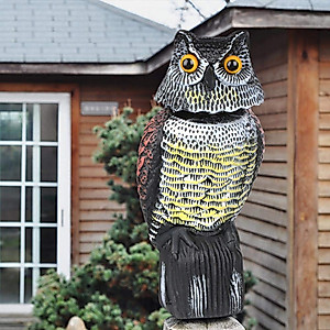 UOFEIVS Fake Owl Scarecrow Sculpture with 360° Rotating Head for Garden Yard Outdoor