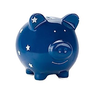 Pearhead Ceramic Piggy Bank, Baby Money Bank Keepsake, Modern Gender-Neutral Nursery Décor, Gift for Baby Girl Or Baby Boy, Blue with White Stars